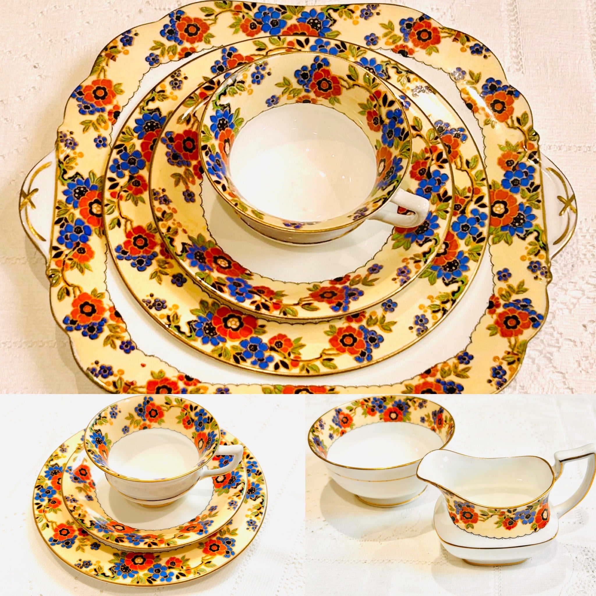 Aynsley Red & Blue Flower Tea Set – Vintage Teacup Company