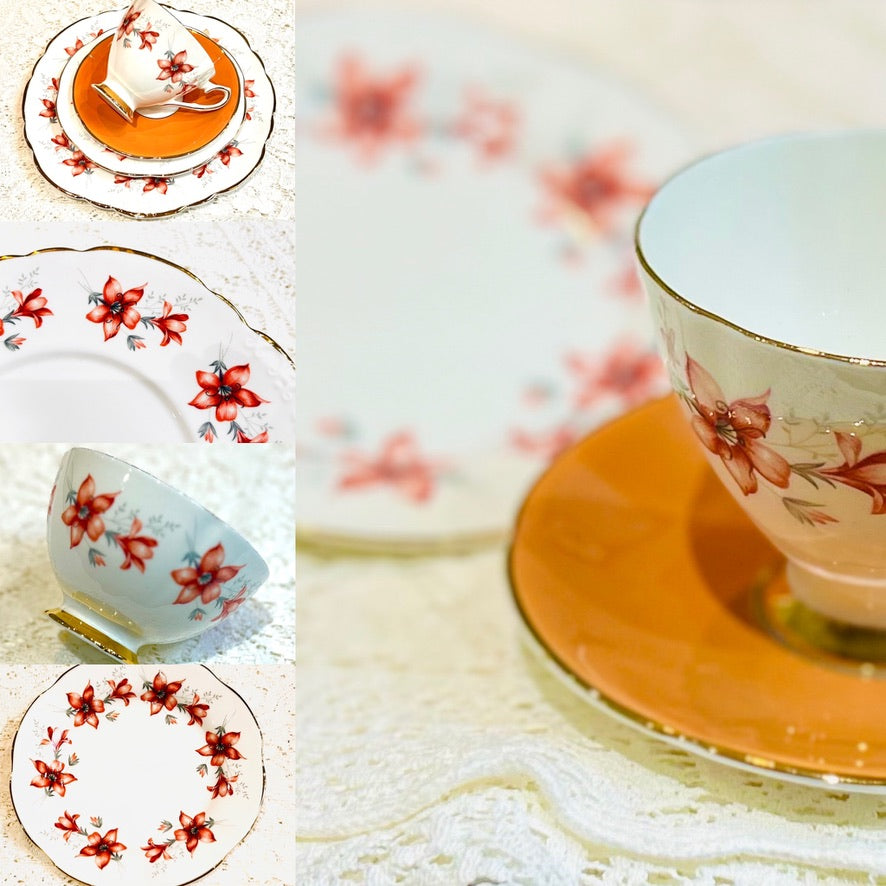 Pretty Vintage English Fine Bone China Tea Set Floral Apricot by ...